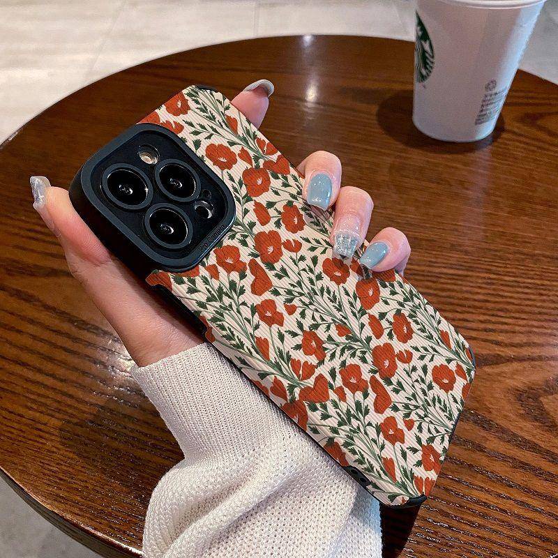Vintage small flowers phone case cute casing soft red for iPhone 14 11 ...