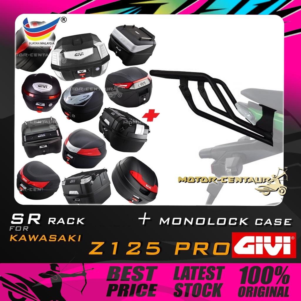 SET KOMBO KOTAK/BOX GIVI B27/B270/B32/B33/B42/B45/E43 TOP CASE + GIVI KAWASAKI Z125 PRO SR ...