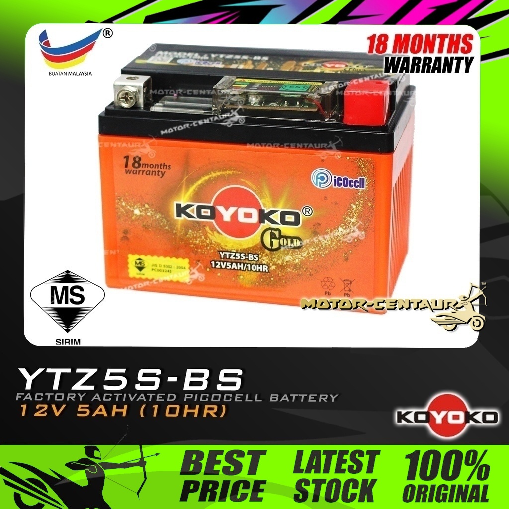 BATERI MOTOSIKAL KOYOKO GOLD PICOCELL BATTERY YTZ5S-BS GTZ4V YTZ5 FOR ...