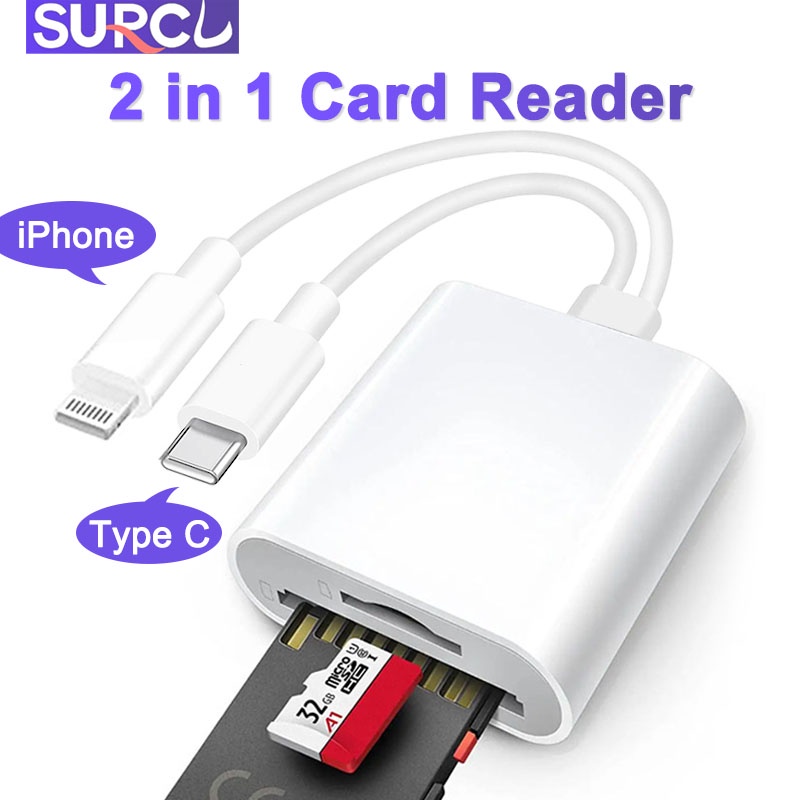 2 in 1 Memory Card Reader, for iPhone/iPad SD Card Reader, for Android ...
