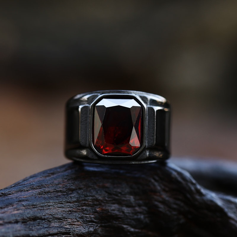 Vintage Ruby Black Crystal Titanium Steel Men Punk Fashion Jewelry ...