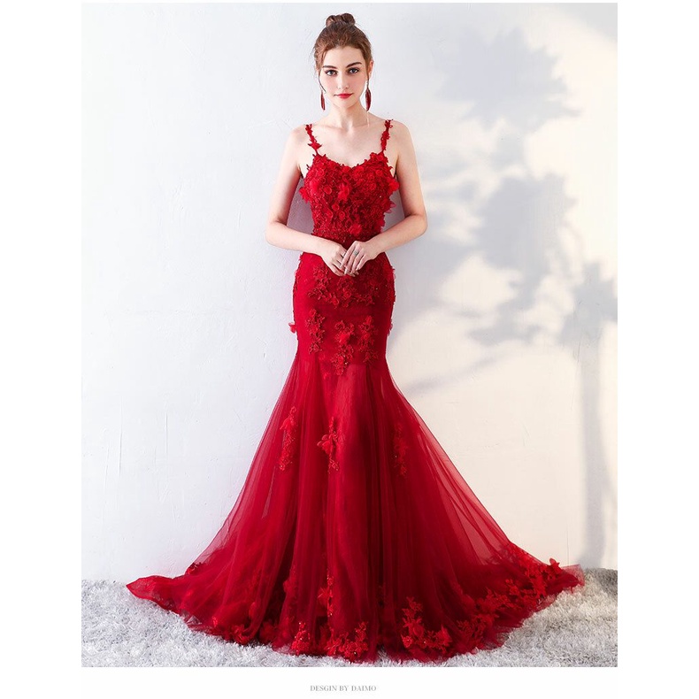 Maroon Mermaid Floral Dinner Gown Plus Size [PD1325] | Shopee Malaysia