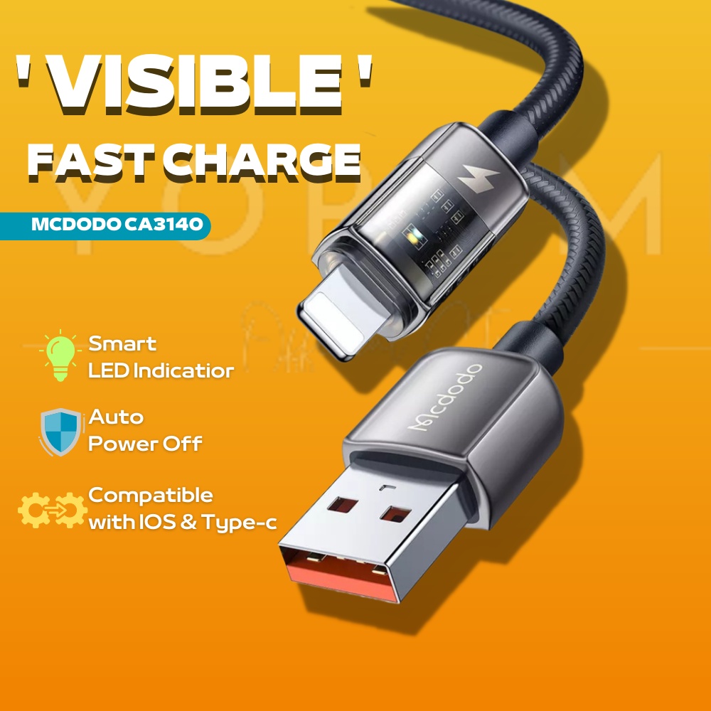 【12mth Warranty】Mcdodo Auto Power Off Transparent Alloy Nylon Braided Fast Charging 3A Data ...