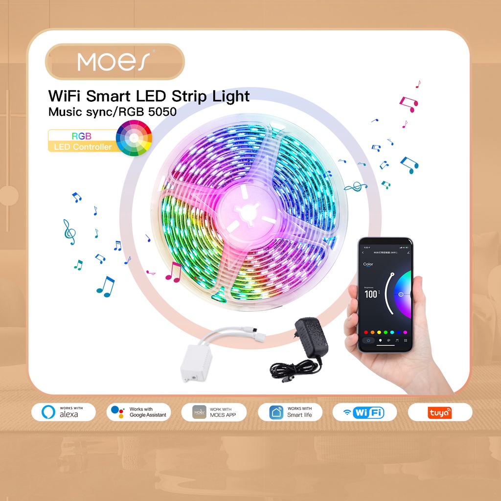 MOES WIFI Smart LED Light Strip chirstmas gift TUYA 5050 RGBWW Music ...