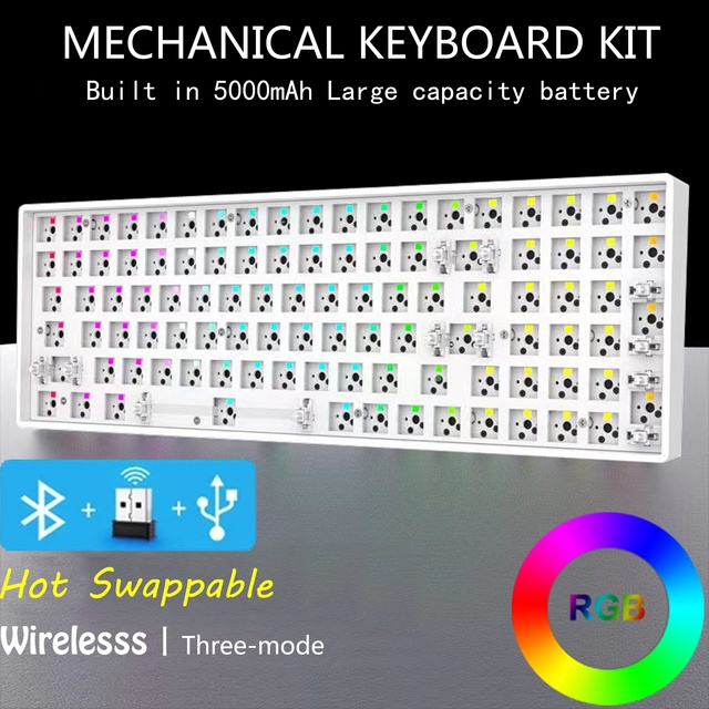 DK100 Wireless Mechanical Keyboard Kit RGB Backlight Full Key Hot Swappable Customized Keyboard ...