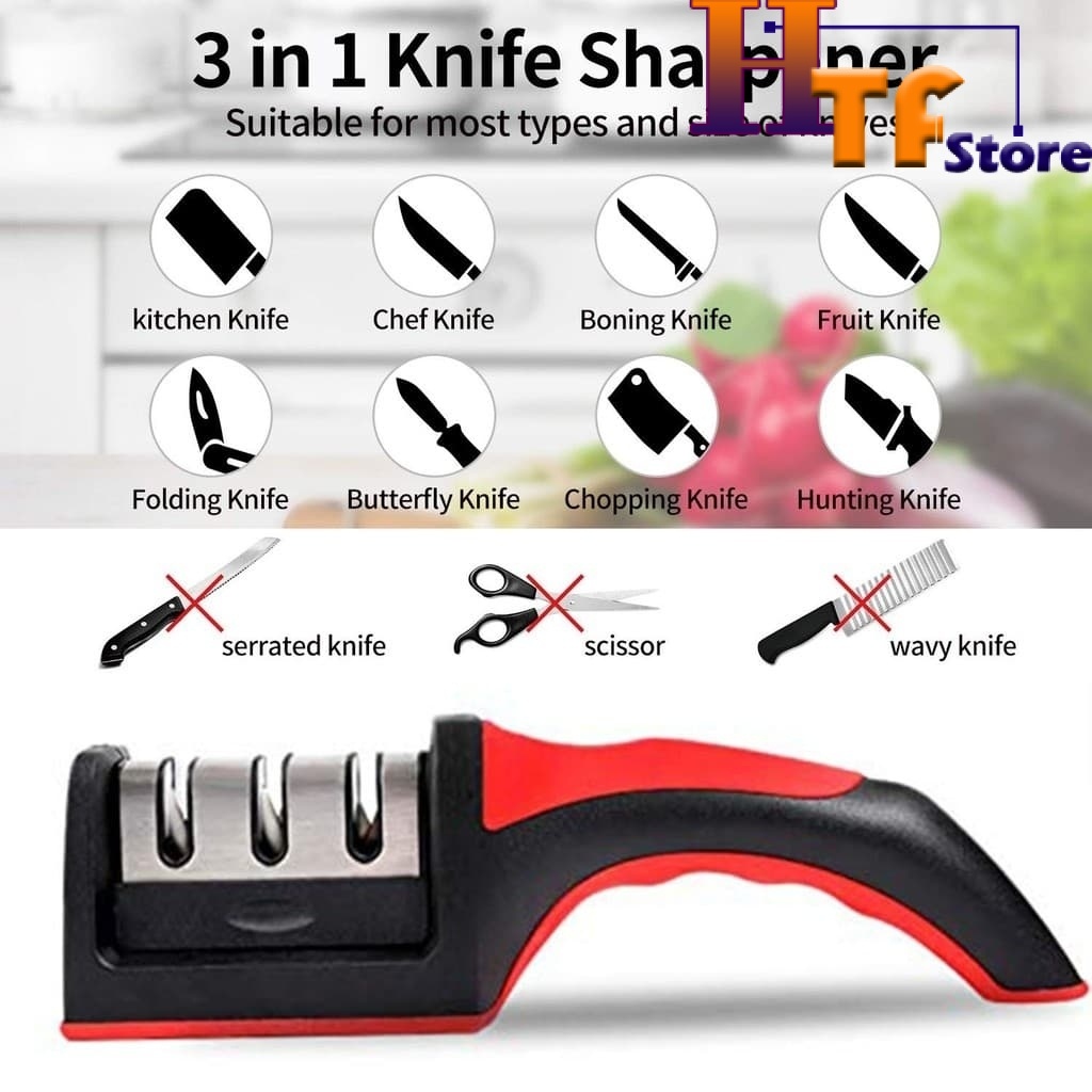 3 Stage Pro 304 Pisau Stainless Steel Knife Sharpener Ceramic Stone ...