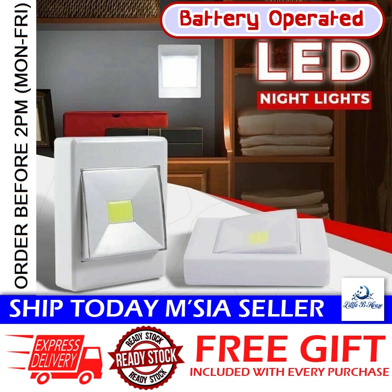 [Little B House] Battery Powered Wall Switch LED Light Cabinet Wardrobe ...
