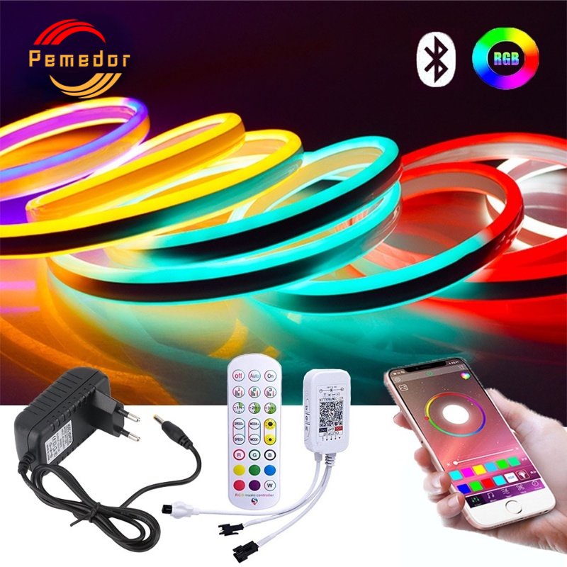 12V Dimmable Flexible Neon RGB Strip 1 To 5 Meter w/ Plug Eye Protect ...