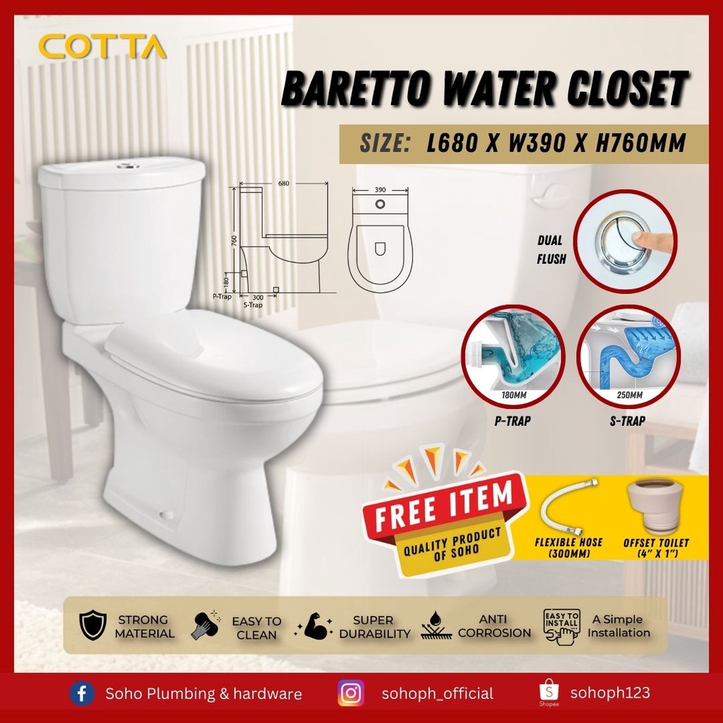 COTTA Baretto Two Piece Wash Down Water Closet Couple Toilet Bowl ...