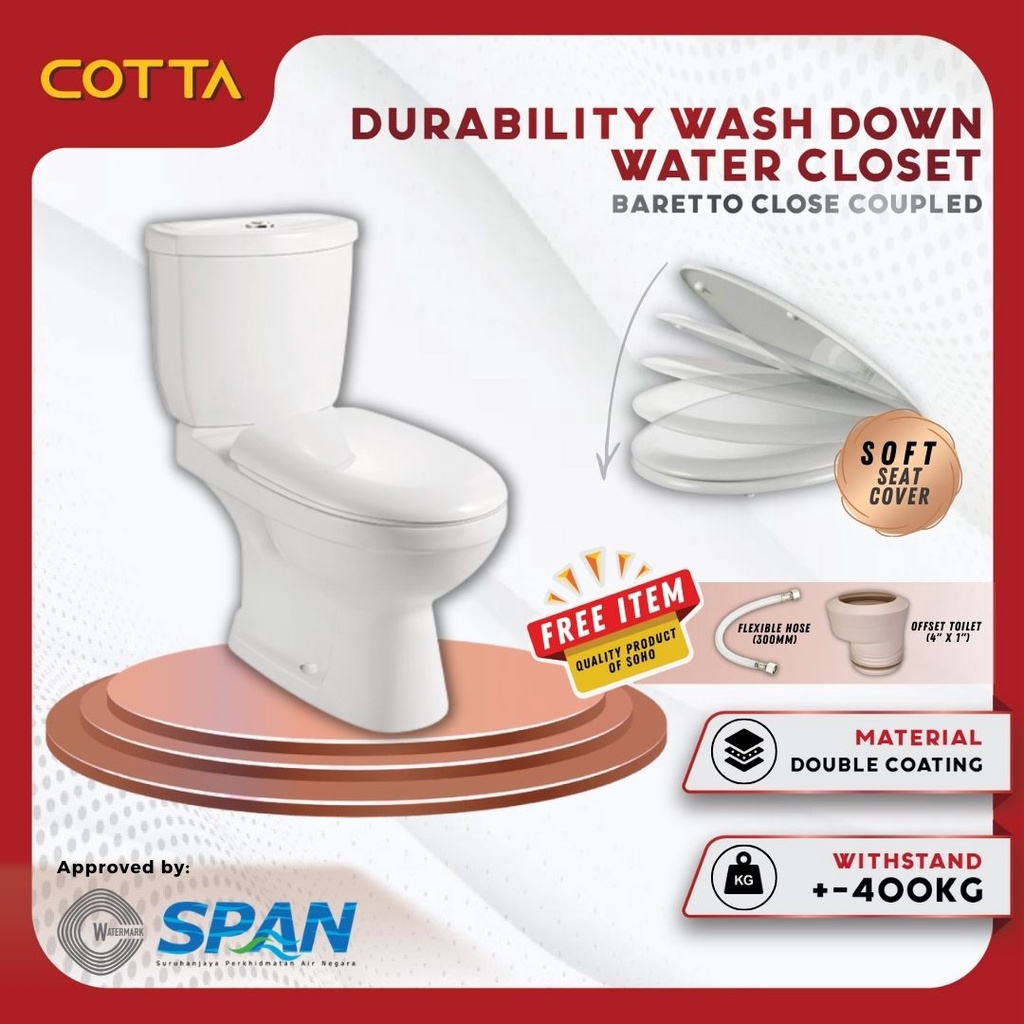 COTTA Baretto Two Piece Wash Down Water Closet Couple Toilet Bowl ...