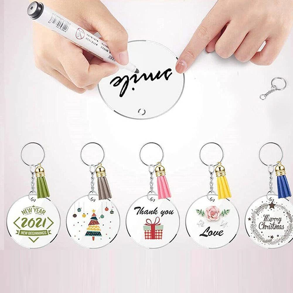 12 Pieces/set Transparent Circular Acrylic Disc Keychain Circular ...