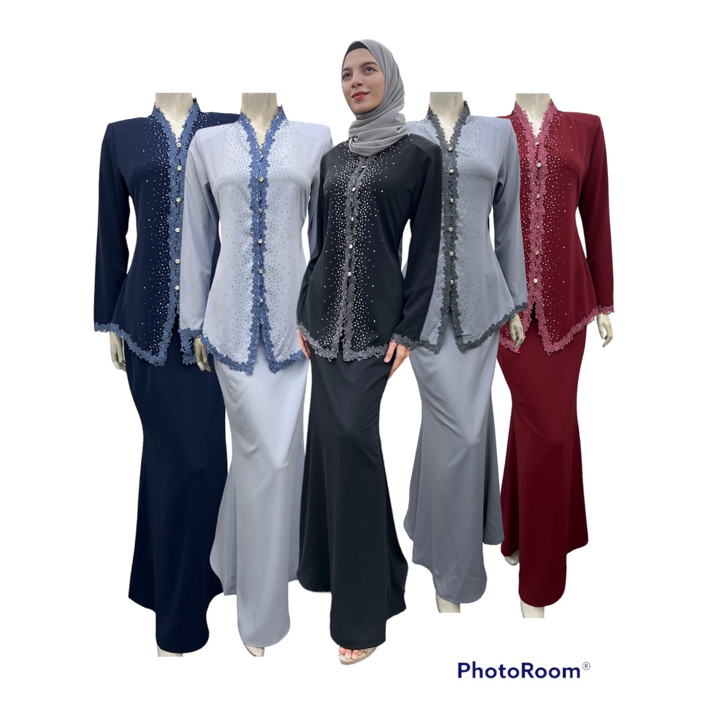 Baju Kurung Kebaya Nyonya Lace Dan Kain Duyung Plain PLUS SIZE [ size ...