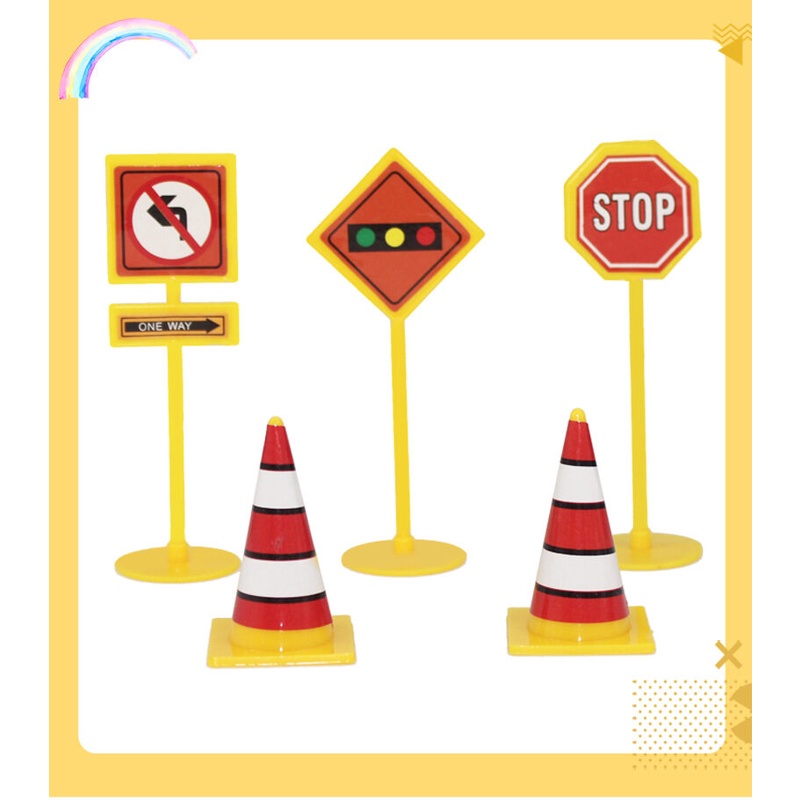Road sign 5-piece cake decoration traffic sign traffic light roadblock ...