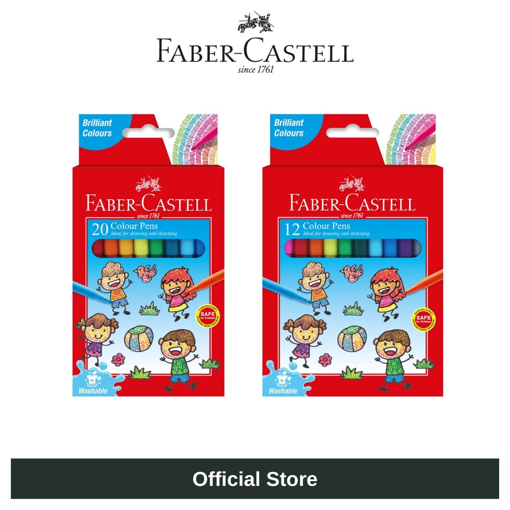 [Faber-Castell] Fibre-tip Colour Pen - Cardboardbox of 12 / 20 | Shopee ...
