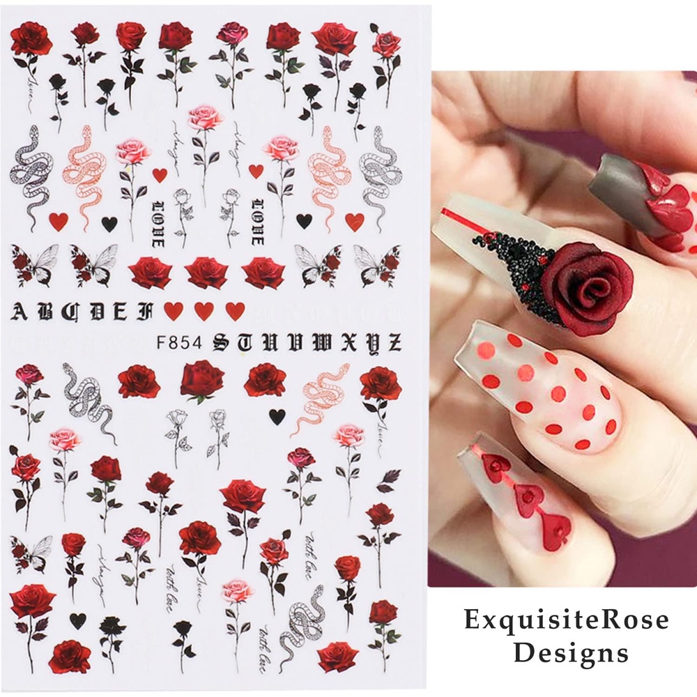 10 Sheets Red Rose Nail Art Stickers Decals Self-Adhesive Red Blue ...
