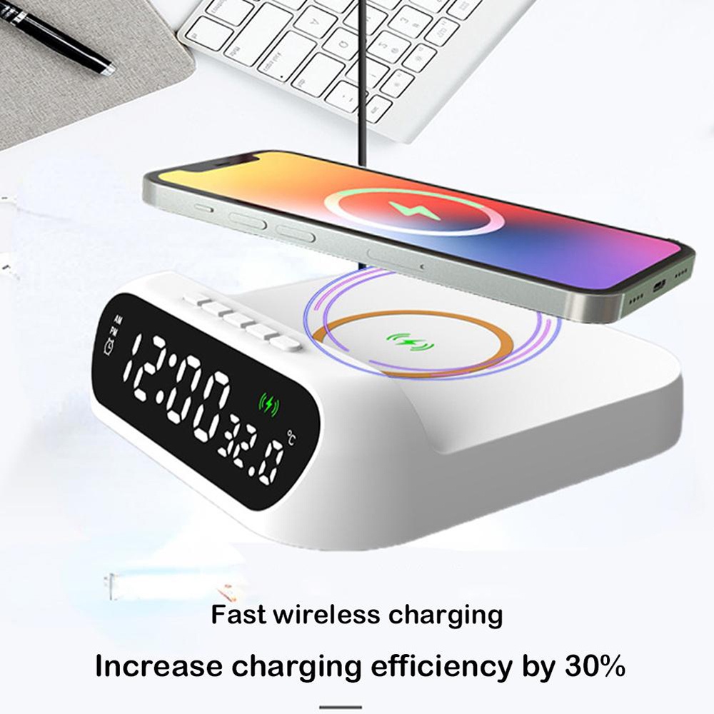 Digital Alarm Clock with Wireless Charging USB Charger Calendar for ...