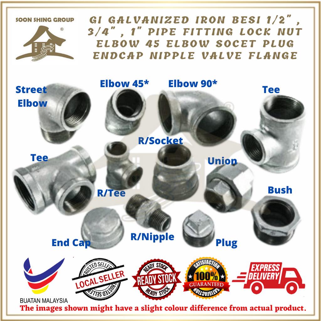 SGF15MM 1/2", 3/4" 20mm ,1" 25mm GI Galvanized Iron Besi Pipe Fitting Elbow Socket Plug EndCap ...