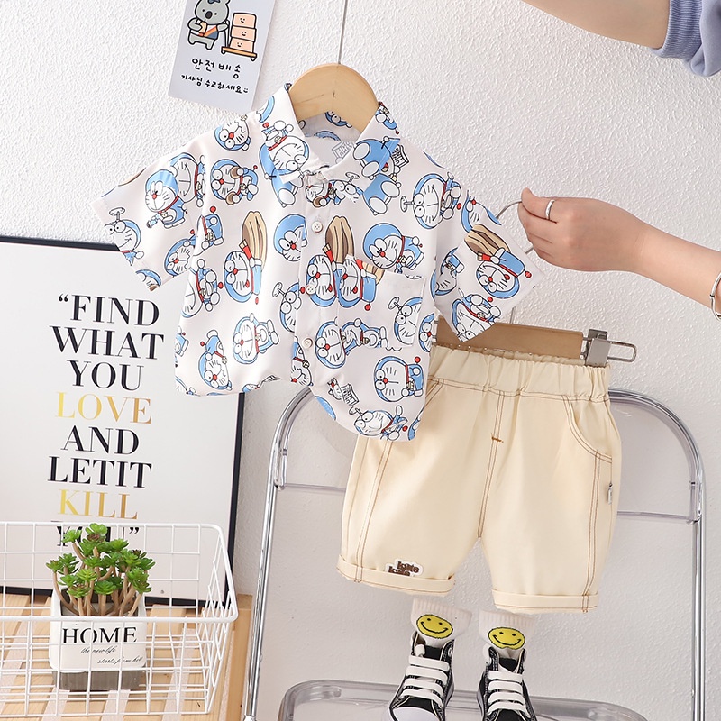 Summer Kids Boys Outfit Suit Doraemon Printed Shirt with Short Boy ...