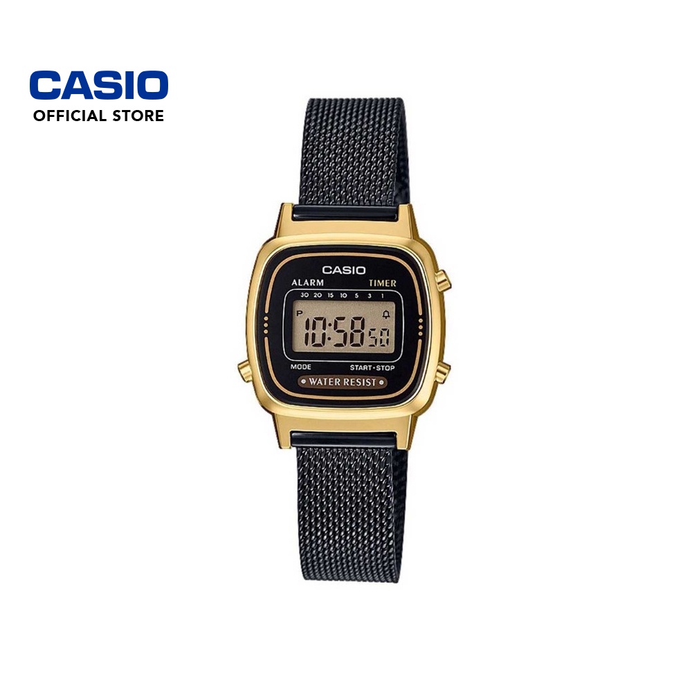 Casio Vintage LA670WEMB-1 Black Gold Stainless Steel Mesh Band Men ...