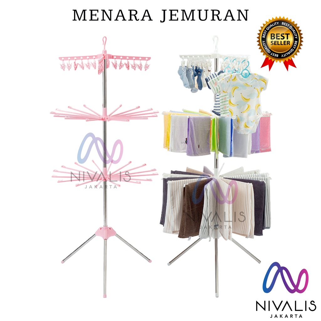 GANTUNGAN Nivalis 3-tier Folding Tower Clothesline Rack Baby Clothes ...