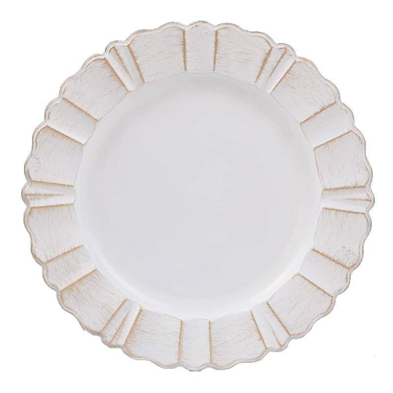 13" White Charger Plates, Antique Plate Chargers with Wipe Gold Waved ...