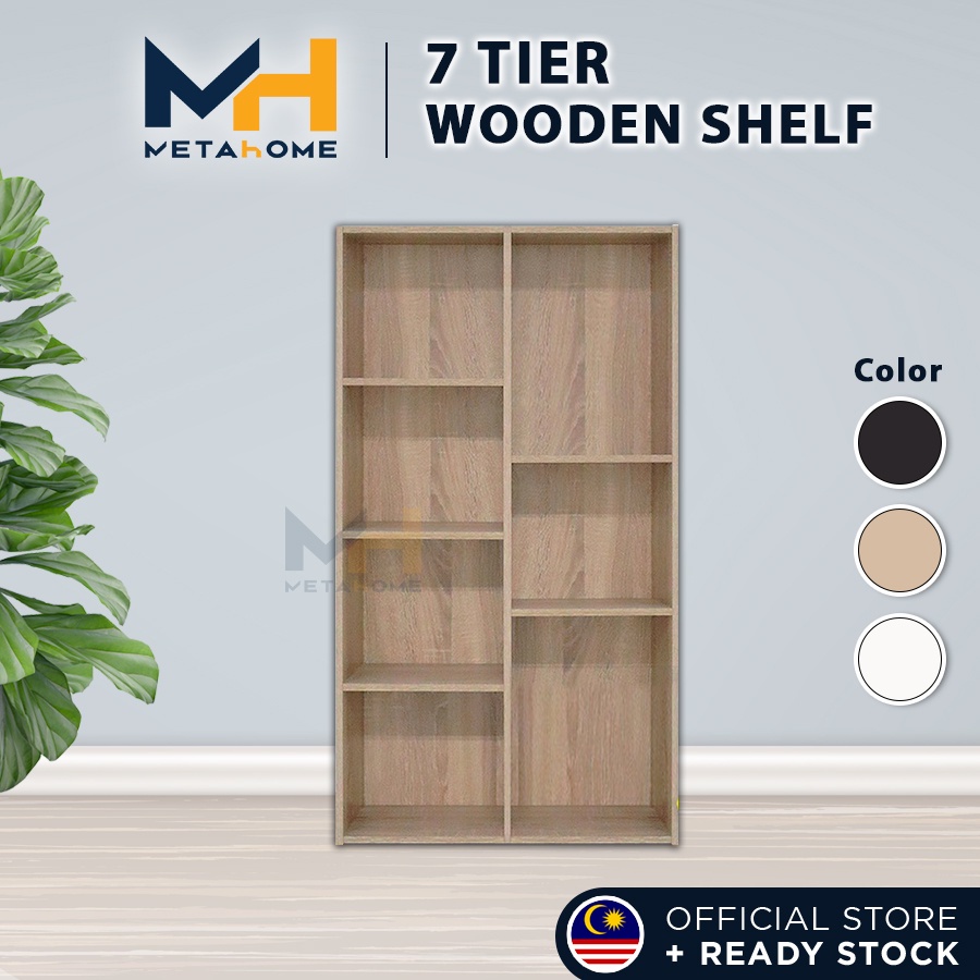 MetaHome 7 Tier Bookshelf Multipurpose Shelf Rak Buku 7 Tingkat Wooden ...
