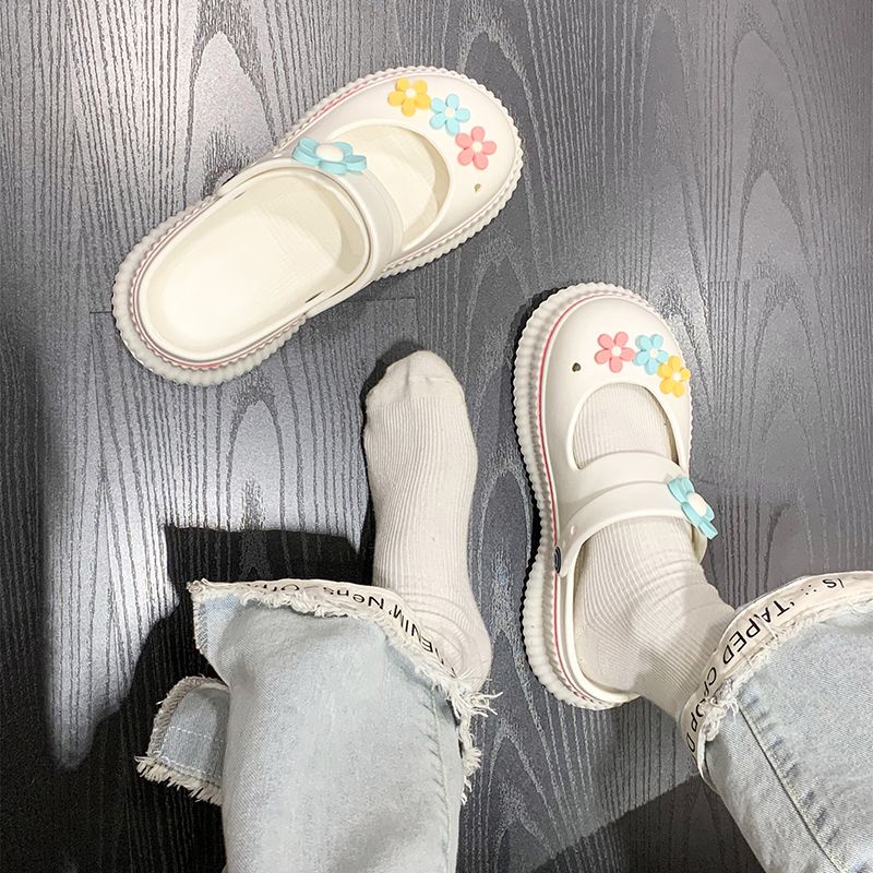 Cute flower toe-covered slippers for women 2023 Summer new double-wear ...