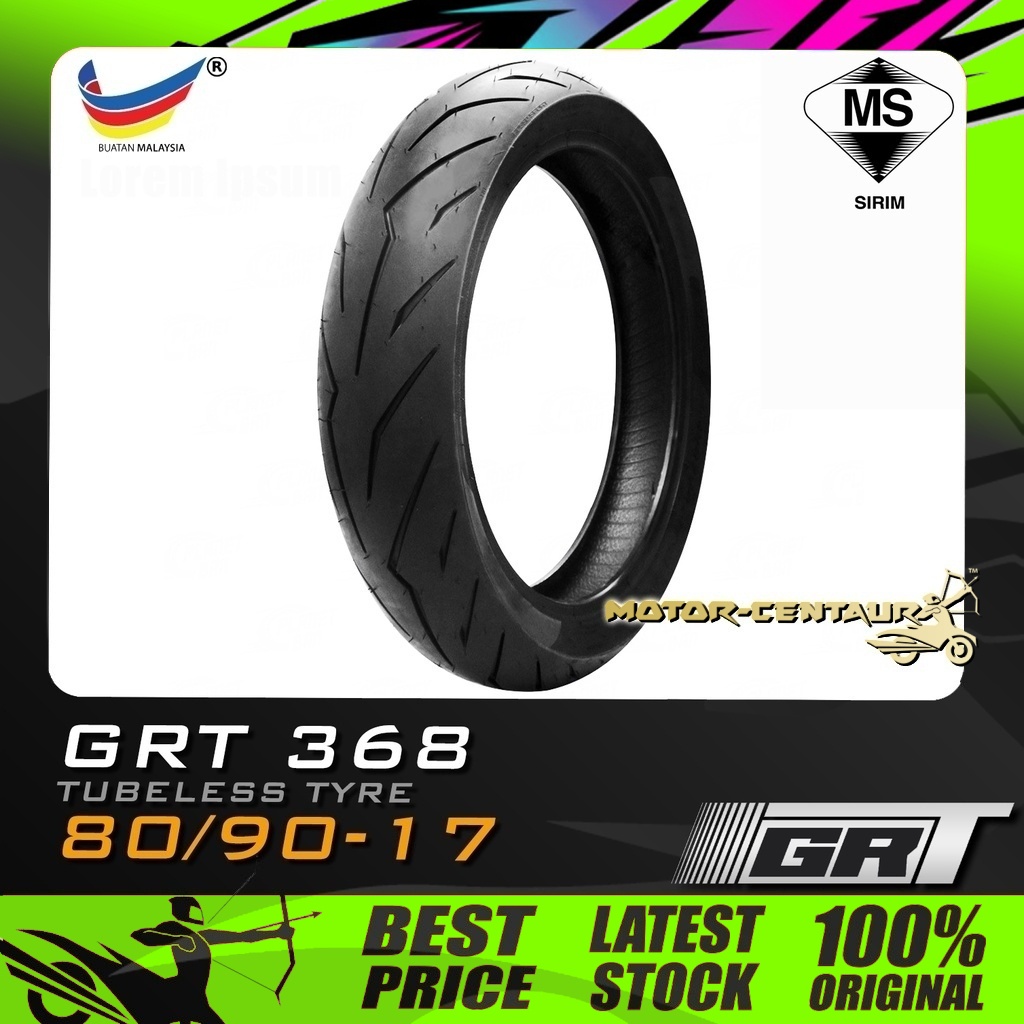TAYAR GRT (GLOBAL RUBBER) TUBELESS TYRE GR368 80/90-17 (BUNGA DIABLO ...
