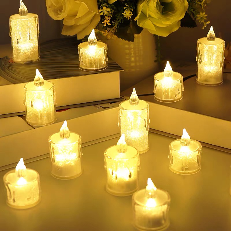 LED Candle Flameless Lamp Glitter Plastic Pillar Flickering Candle ...
