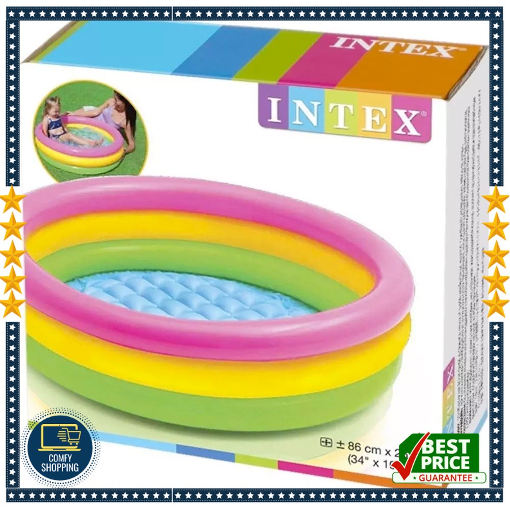 INTEX Sunset Glow Pool, 3-Ring with Inflatable floor Kiddie Swimming ...