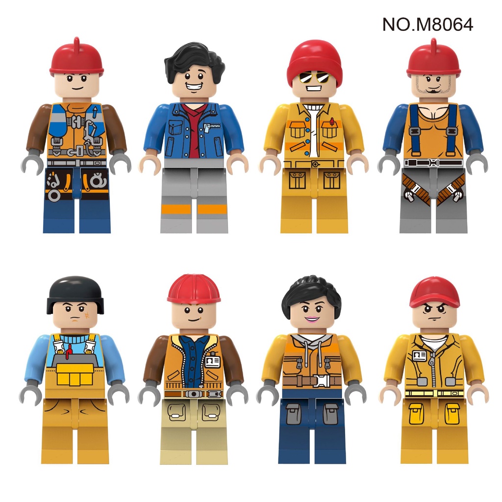 8pcs/set Civil Engineer Worker Manager Building Blocks Assembled Toys ...