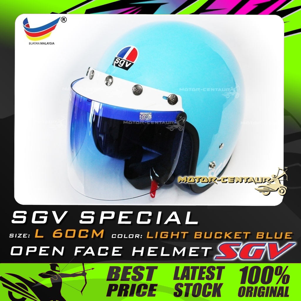 SET KOMBO TOPI KELEDAR SGV SPECIAL HELMET BIRU BALDI BUCKET BLUE SIZE ...