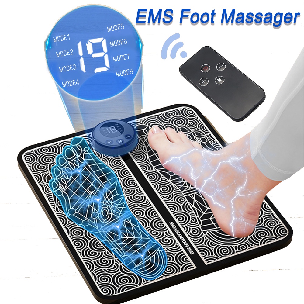 EMS Foot Massager Pad Portable Massage Mat Pulse Muscle Stimulation Improve Blood Circulation ...