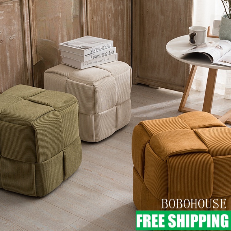 Nordic Style Pouf Handmade Woven Foot Stool Soft Knitted Cotton Linen ...