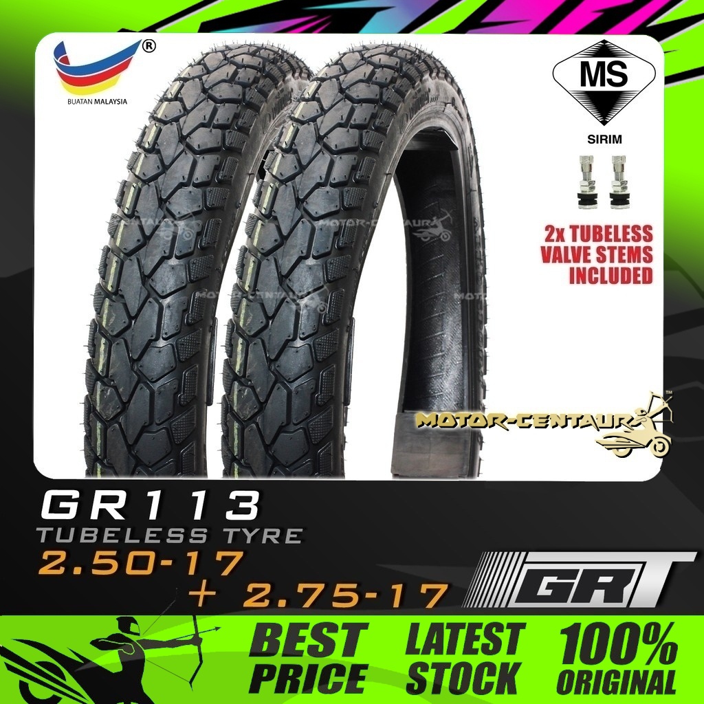 TAYAR KOMBO GRT GLOBAL RUBBER TUBELESS TYRE GR113 2.50-17 + 2.75-17 ...