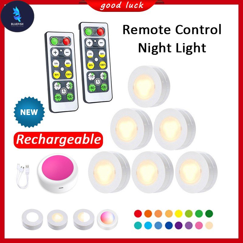 BF 1/3/6pcs LED Light Remote Control Puck Light Night Light Lamp RGB ...