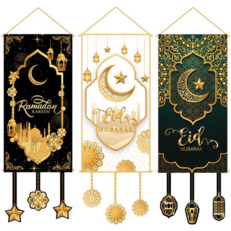 【HR004】Islamic Muslim Hamper Raya Hanging Flag Eid Mubarak Decoration ...