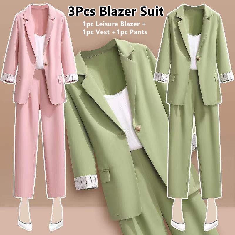 [Shopane] three-piece set women blazer suit plus size formal working ...
