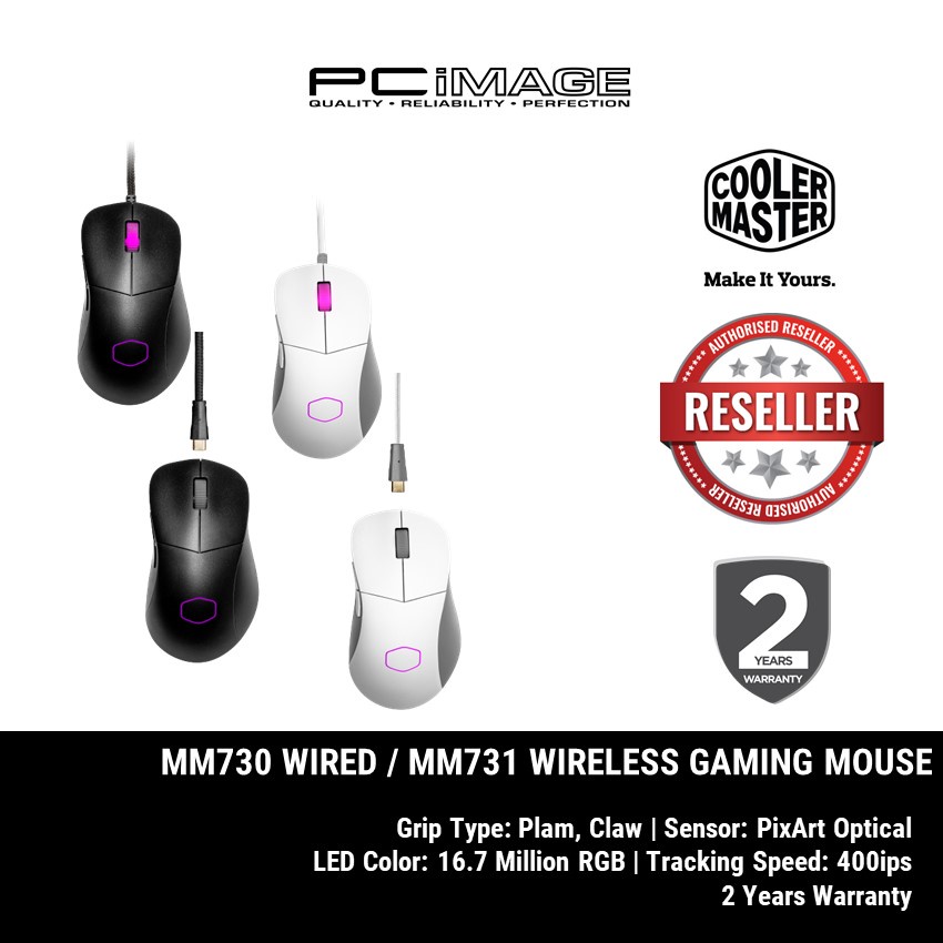COOLER MASTER MM730 WIRED / MM731 WIRELESS GAMING MOUSE - BLACK WHITE ...