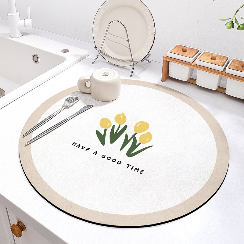Small fresh flower kitchen table round draining mat diatomite cup mat ...