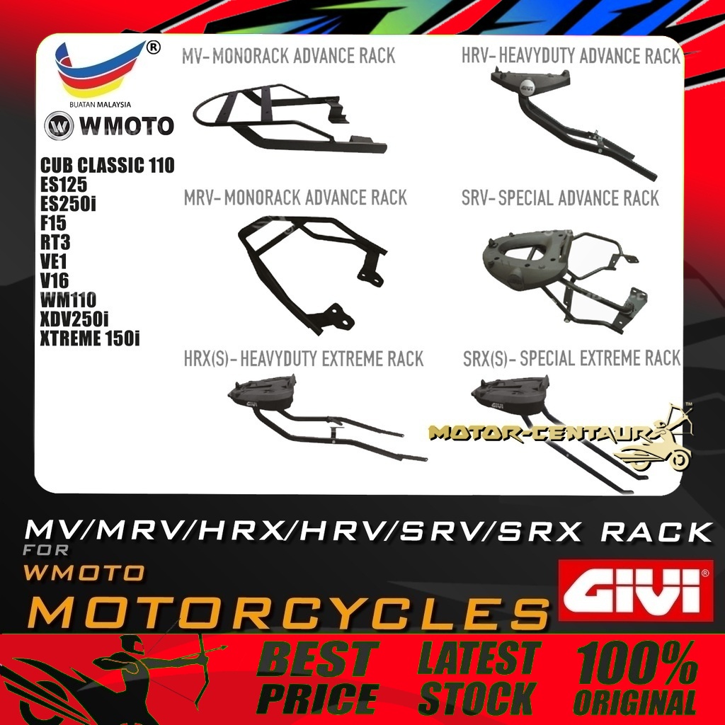 MONORACK GIVI (MV/HRV/HRX/SRV/SRX/J RACK/WITH LED) FOR WMOTO XTREME ...