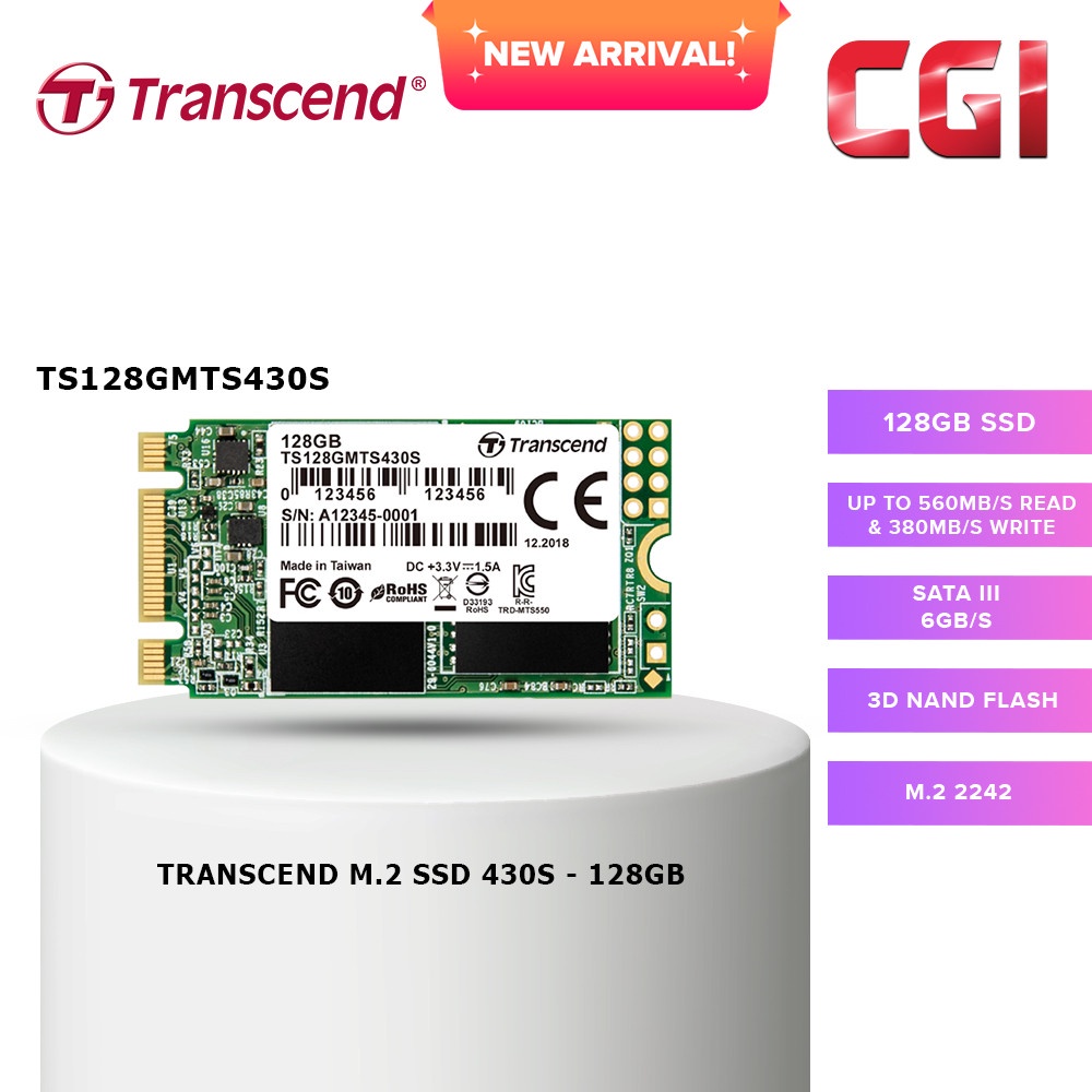 Transcend 128GB SATA III 6Gb/s M.2 2242 3D NAND SSD - TS128GMTS430S ...