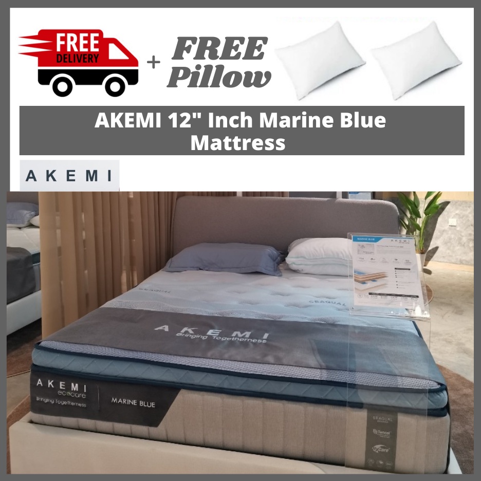 [FREE Pillow+FREE Delivery] AKEMI 12" Inch Marine Blue SEAQUAL Initiative Memory Foam Pocket ...