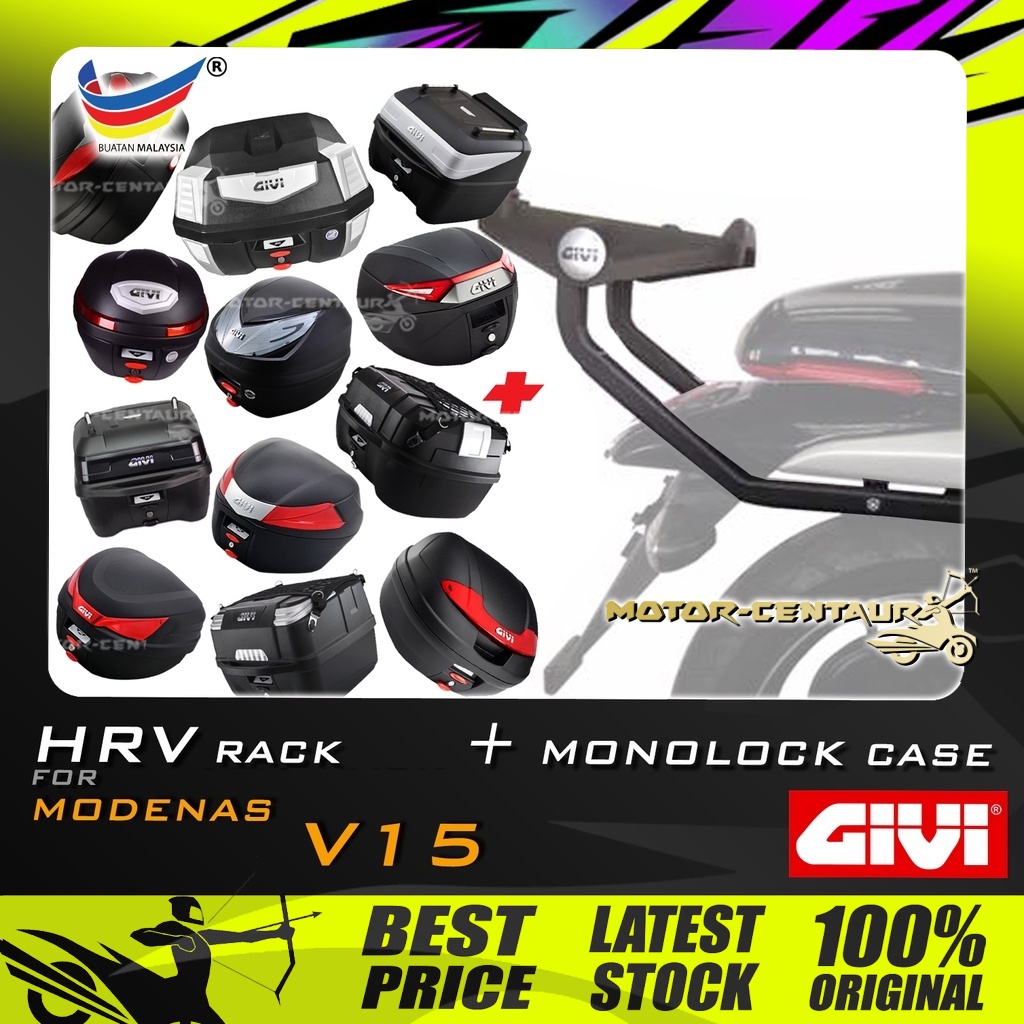 SET KOMBO KOTAK/BOX GIVI B27/B270/B32/B33/B42/B45/E43/E250 TOP CASE + GIVI MODENAS BAJAJ V15 HRV ...