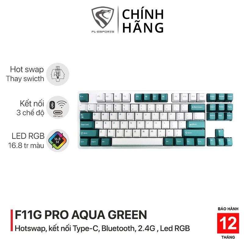 Fl-esports F11G Pro Aqua Green 3 Mode RGB wireless mechanical gaming ...