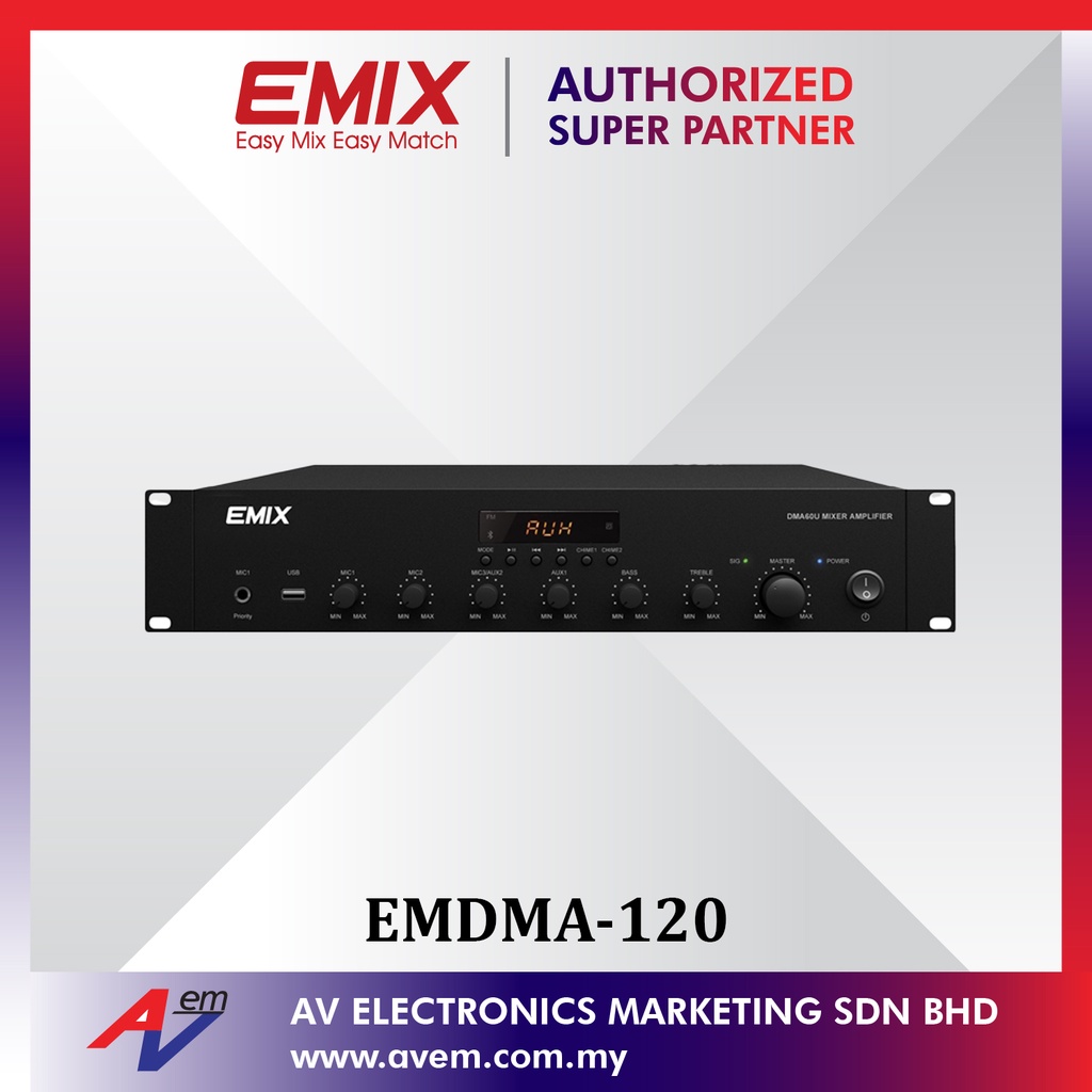 EMDMA-120 EMIX 120W Mixing Amplifier c/w USB/Bluetooth/Tuner Chime and ...