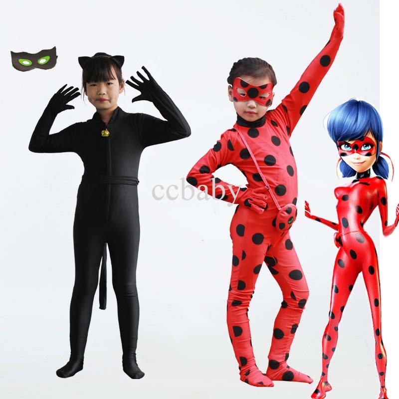 Anime Clothing Kids Black Cat Noel Girl Cosplay Costume Red Bug ...