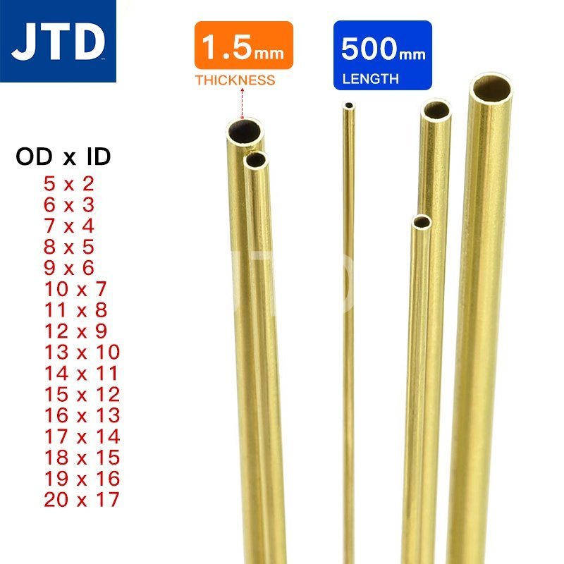 JTD Brass pipe wall 1.5mm length 500mm OD 5-20mm brass tube piping 5 6 ...