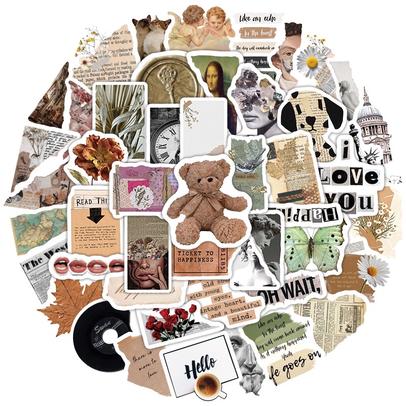 50Pcs/Set Vintage Newspaper Art . Retro Renaissance Series 02 Stickers ...