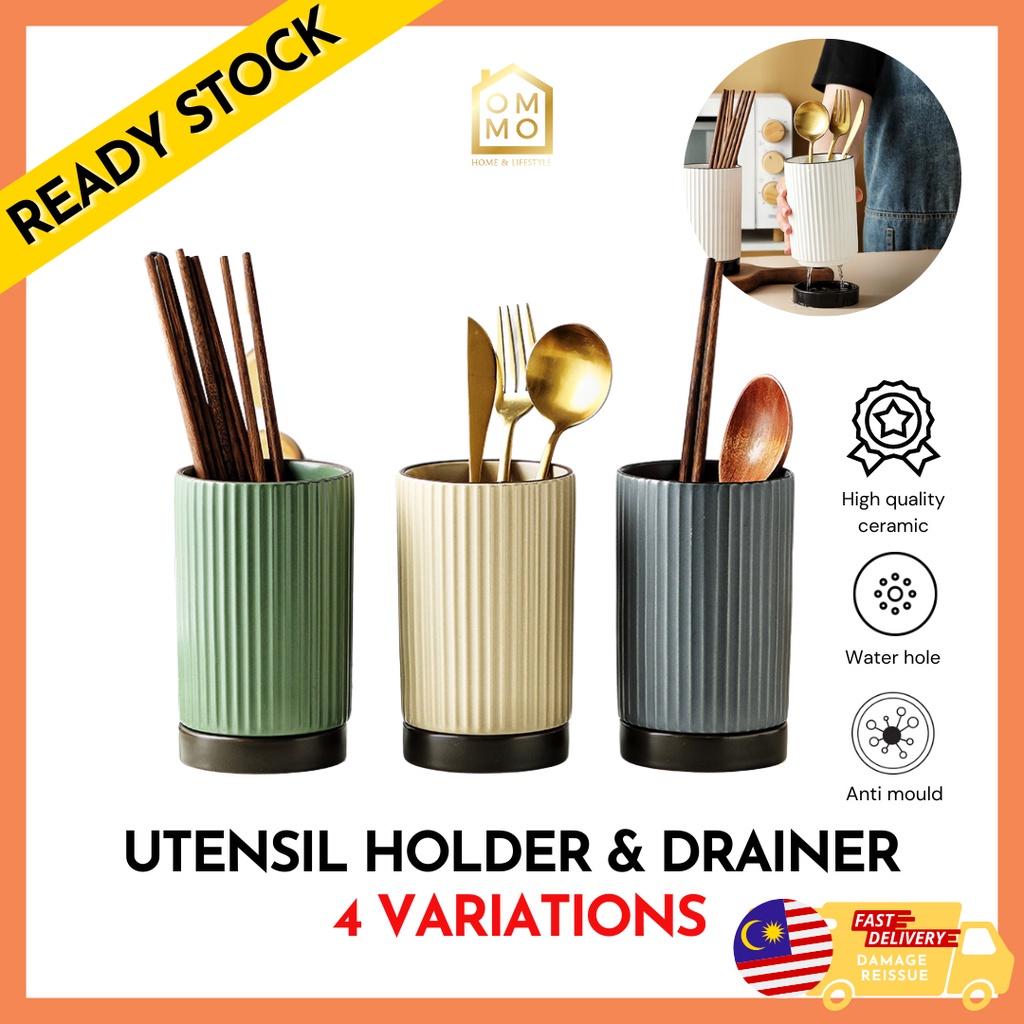 OMMO Daphne Utensil Holder Stripe Spoon Fork Storage | Shopee Malaysia